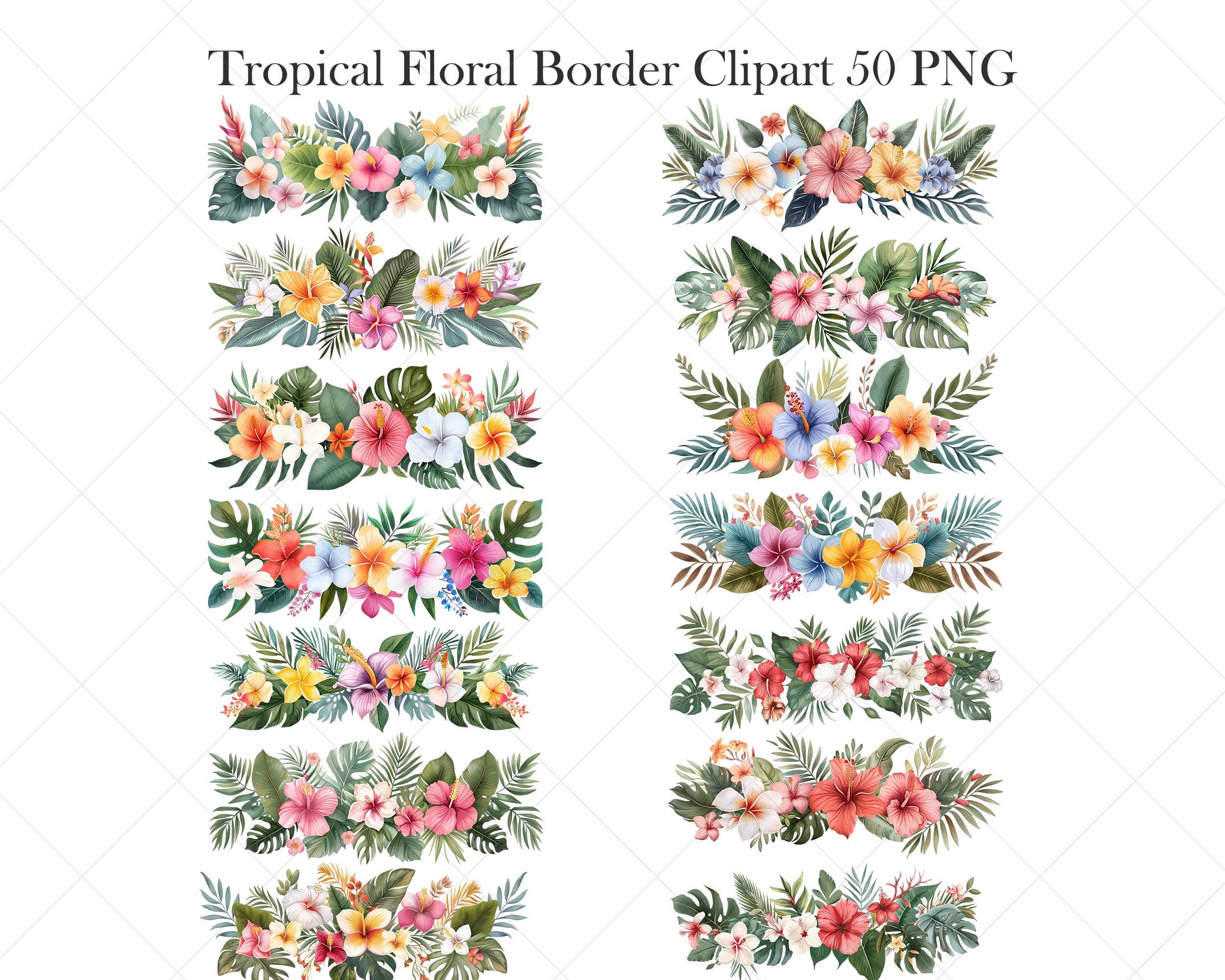 Tropical Flower PNG, Watercolor Flower Border Clipart, Summer Floral ...