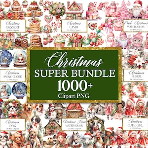 Christmas Clipart Bundle, Watercolor Christmas PNG Bundle, Christmas ...