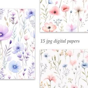 Wildflower Digital Paper Bundle, Watercolor Flower Background ...
