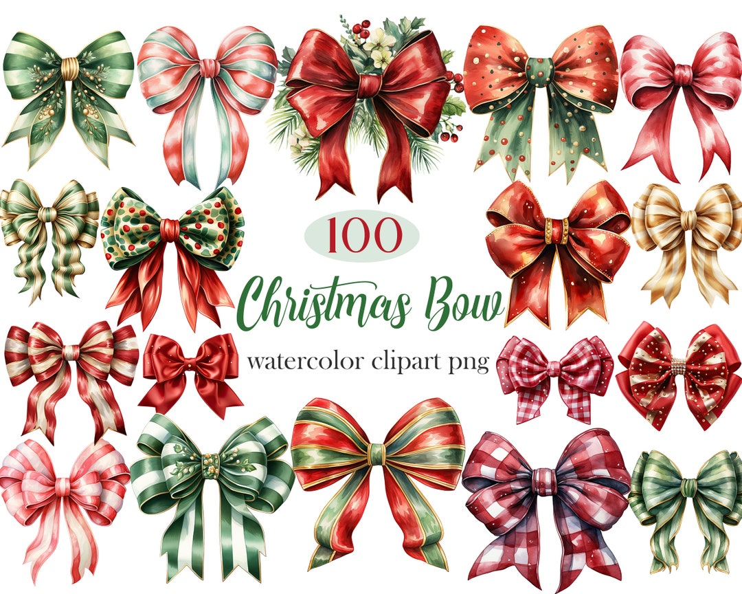 Christmas Bow PNG, Watercolor Christmas Ribbon Clipart, Red Bow Clipart ...