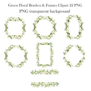 Green Flower Border Clipart, Watercolor Floral Border PNG Bundle ...
