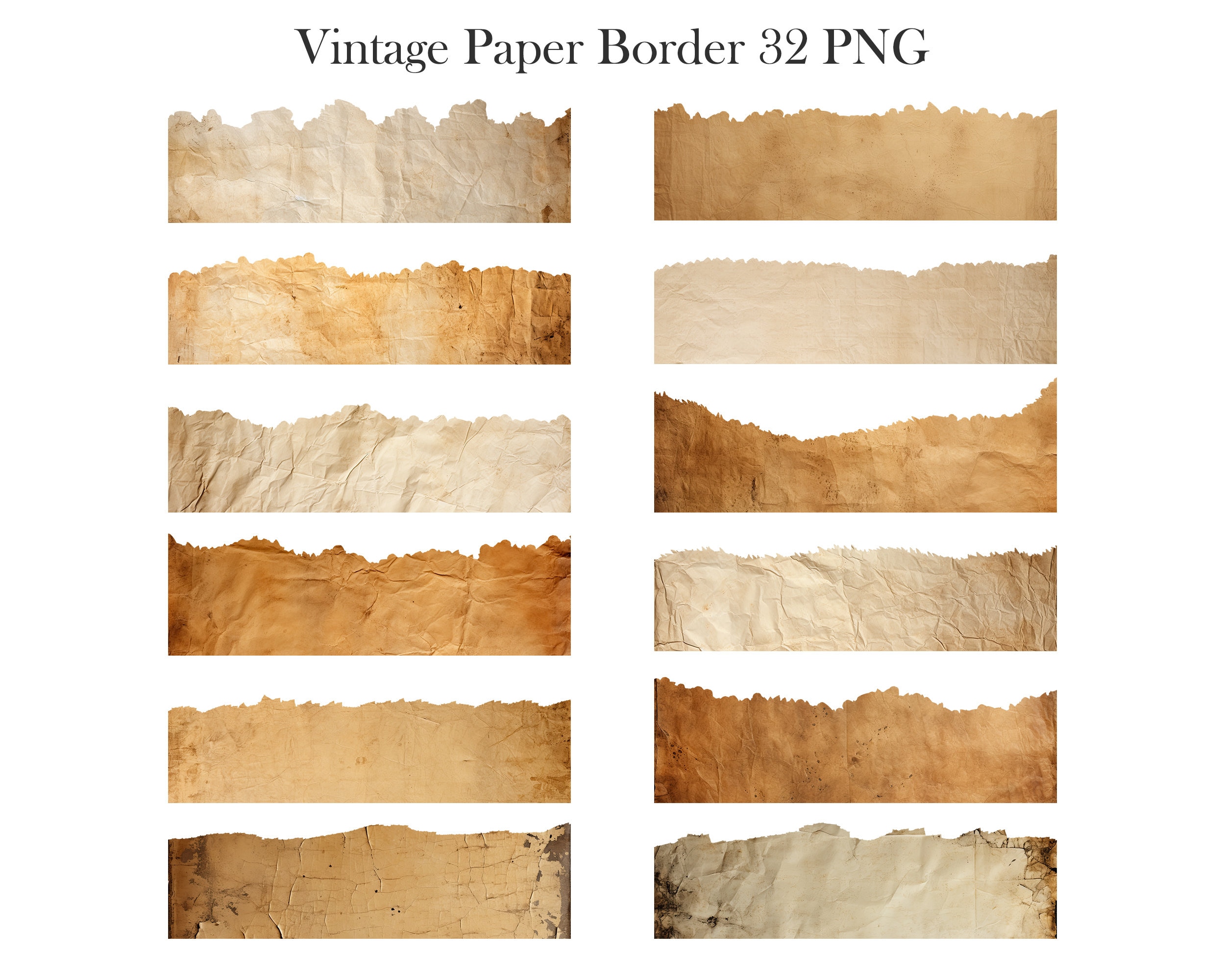 Vintage Paper Border Clipart, Torn Paper, Scrapbooks, Digital Download ...