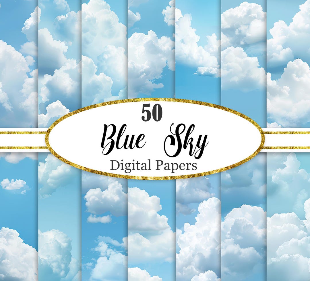 Blue Sky Digital Paper, Sky Background, Blue Texture, Cloud, Scrapbook ...