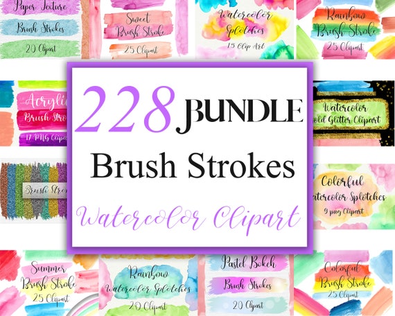 Watercolor Brush Stroke Clipart Bundle Glitter Acrylic | Etsy