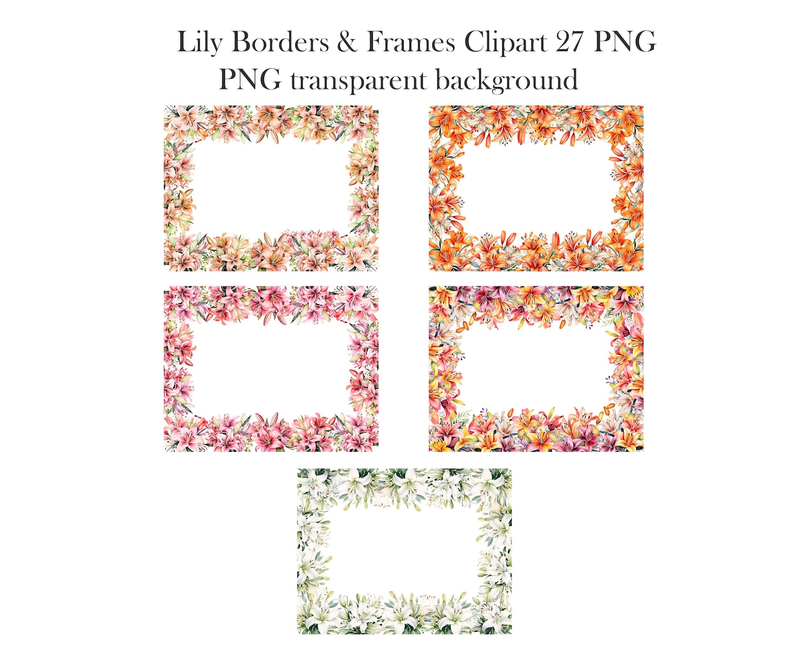 Lily Border Clipart, Watercolor Lily Frame Clipart, Flower Borders ...