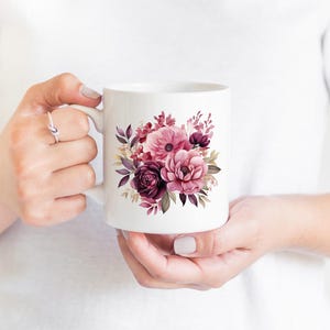 Pink Burgundy Flower Clipart, Watercolor Burgundy Floral PNG, Flower ...