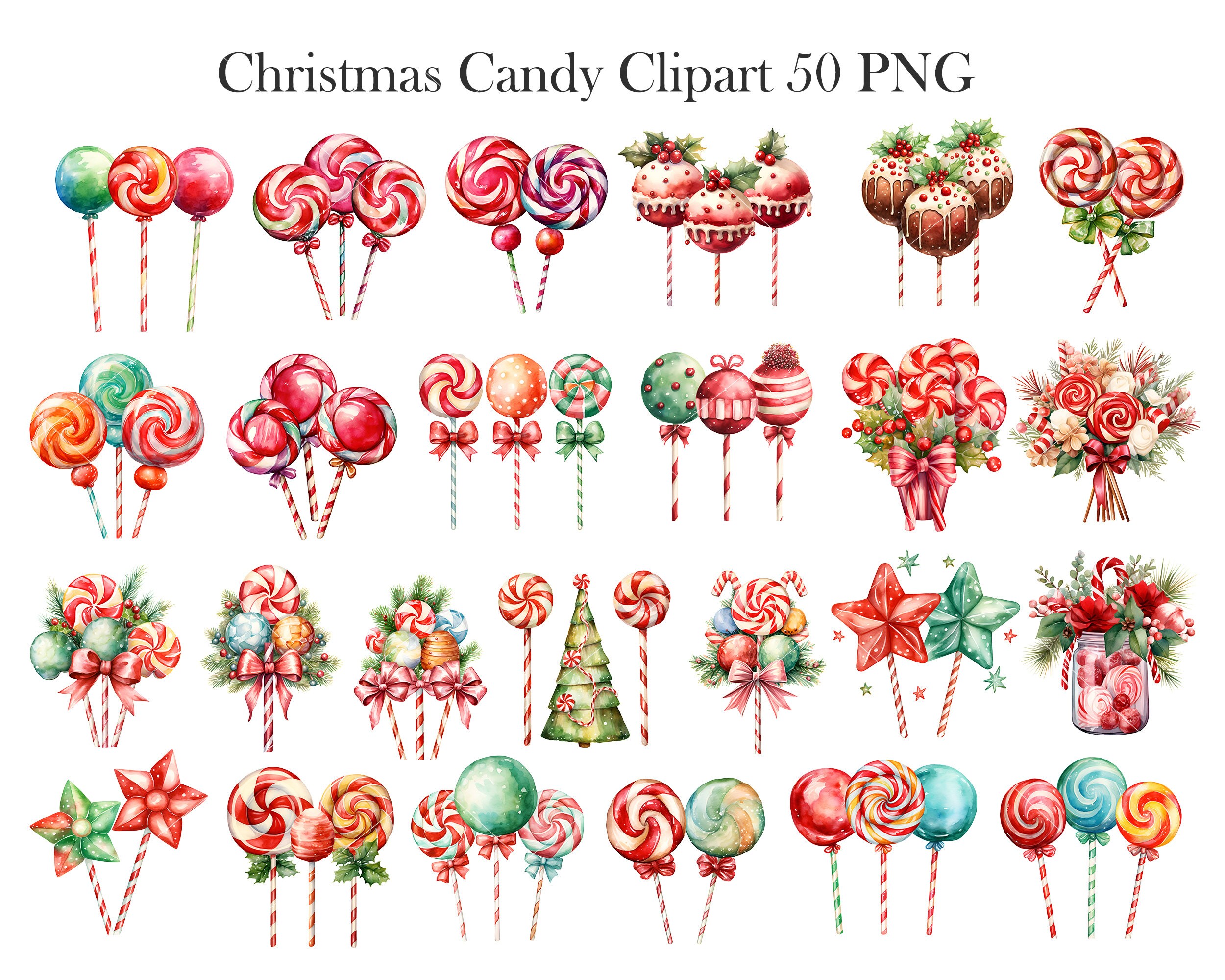 Christmas Candy Clipart, Watercolor Christmas Sweets, Candy Cane PNG ...
