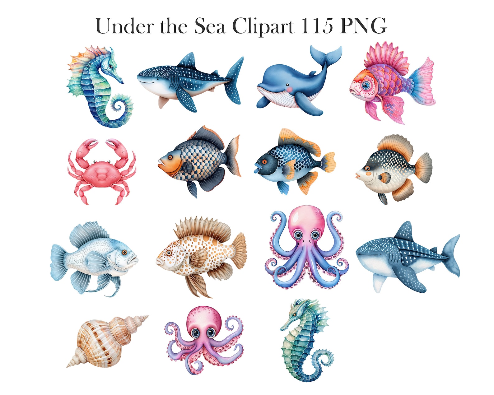 Under the Sea Clipart, Watercolor Sea Life PNG Bundle, Coral Reef ...