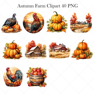 Autumn Farm Clipart, Watercolor Fall Farm PNG, Fall Sublimation ...