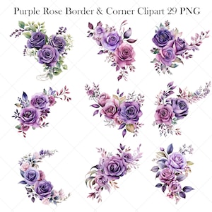 Purple Rose PNG, Watercolor Purple Rose Border Clipart, Rose Corner ...
