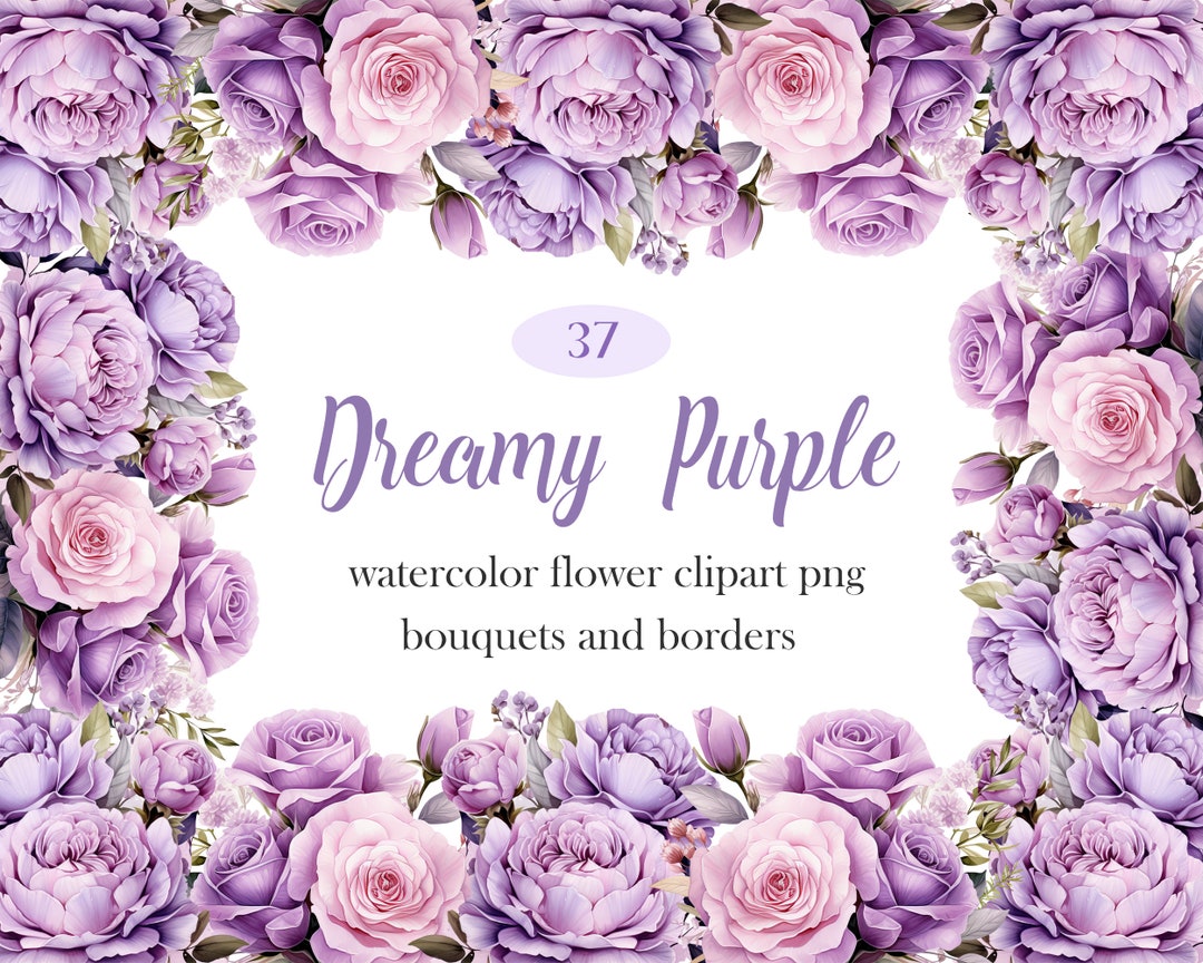 Purple Flower PNG, Watercolor Purple Floral Clipart, Wedding Bouquet ...