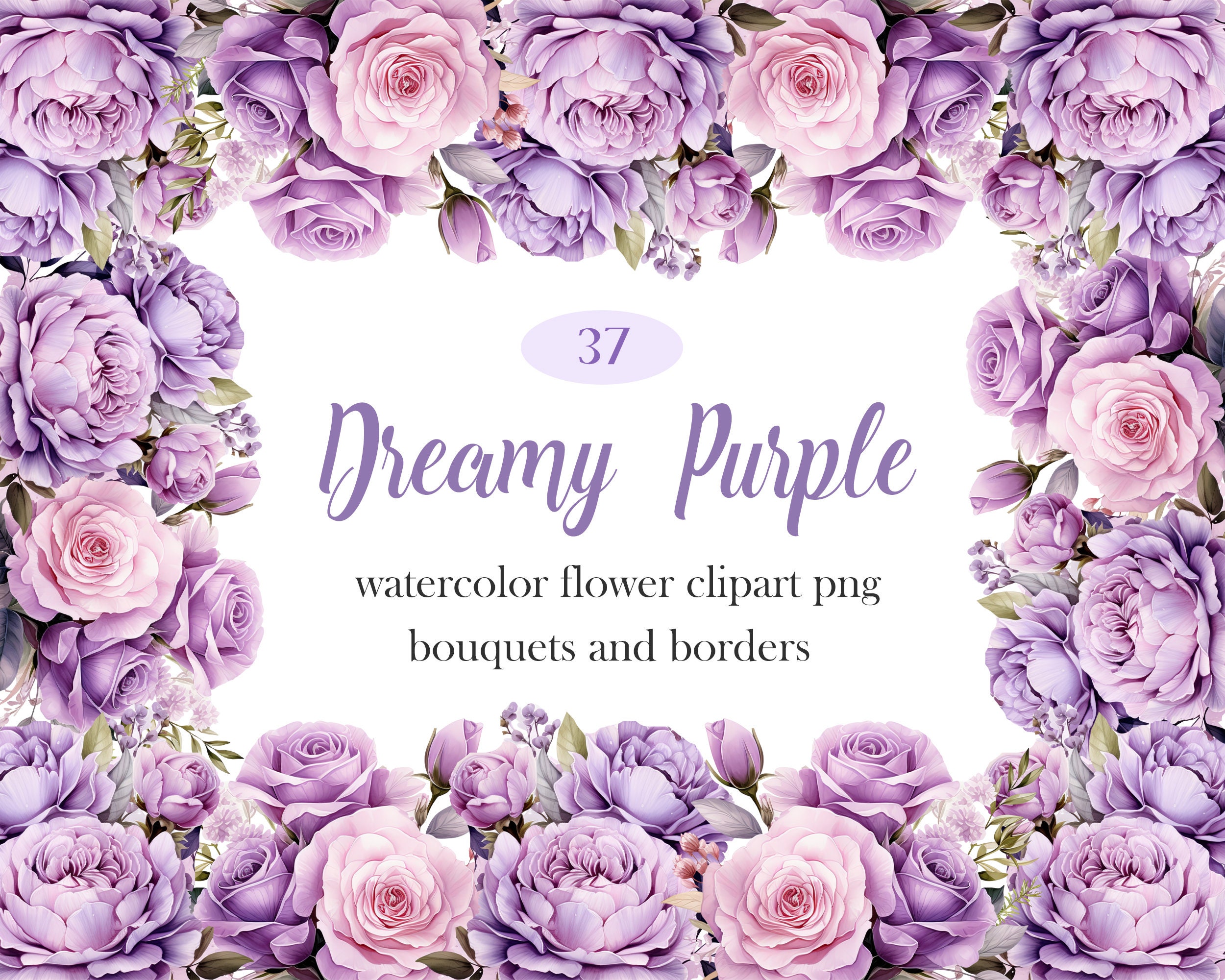 Purple Flower PNG, Watercolor Purple Floral Clipart, Wedding Bouquet ...