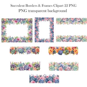 Succulent Border Clipart, Watercolor Succulent PNG Bundle, Succulent ...