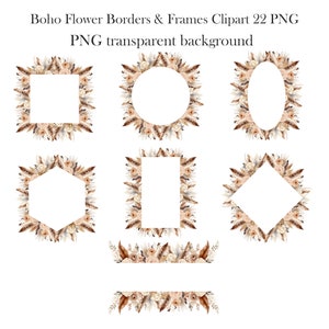 Boho Flower Border Clipart, Watercolor Boho Floral PNG, Flower Frame ...