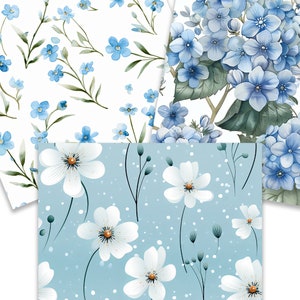 Blue Flower Digital Paper, Watercolor Floral Background, Scrapbook ...
