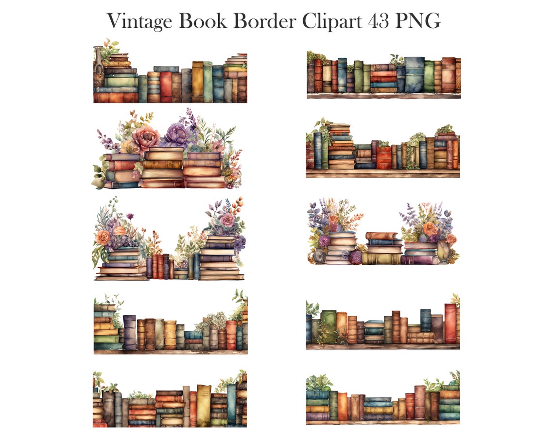 Book Clipart, Vintage Book Border PNG, Digital Download - Etsy