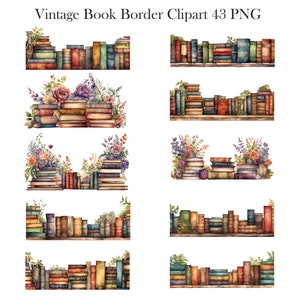 Book Clipart, Vintage Book Border Clipart Bundle, Book PNG, Book ...