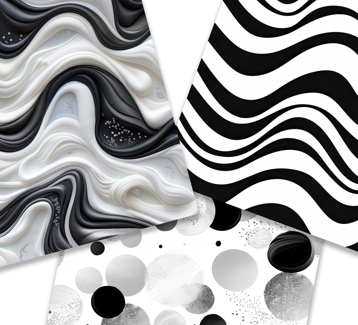 Black and White Digital Paper, Black White Background Bundle, Texture ...