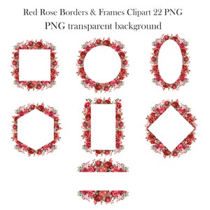 Red Rose Border Clipart, Watercolor Rose Border PNG Bundle, Flower ...