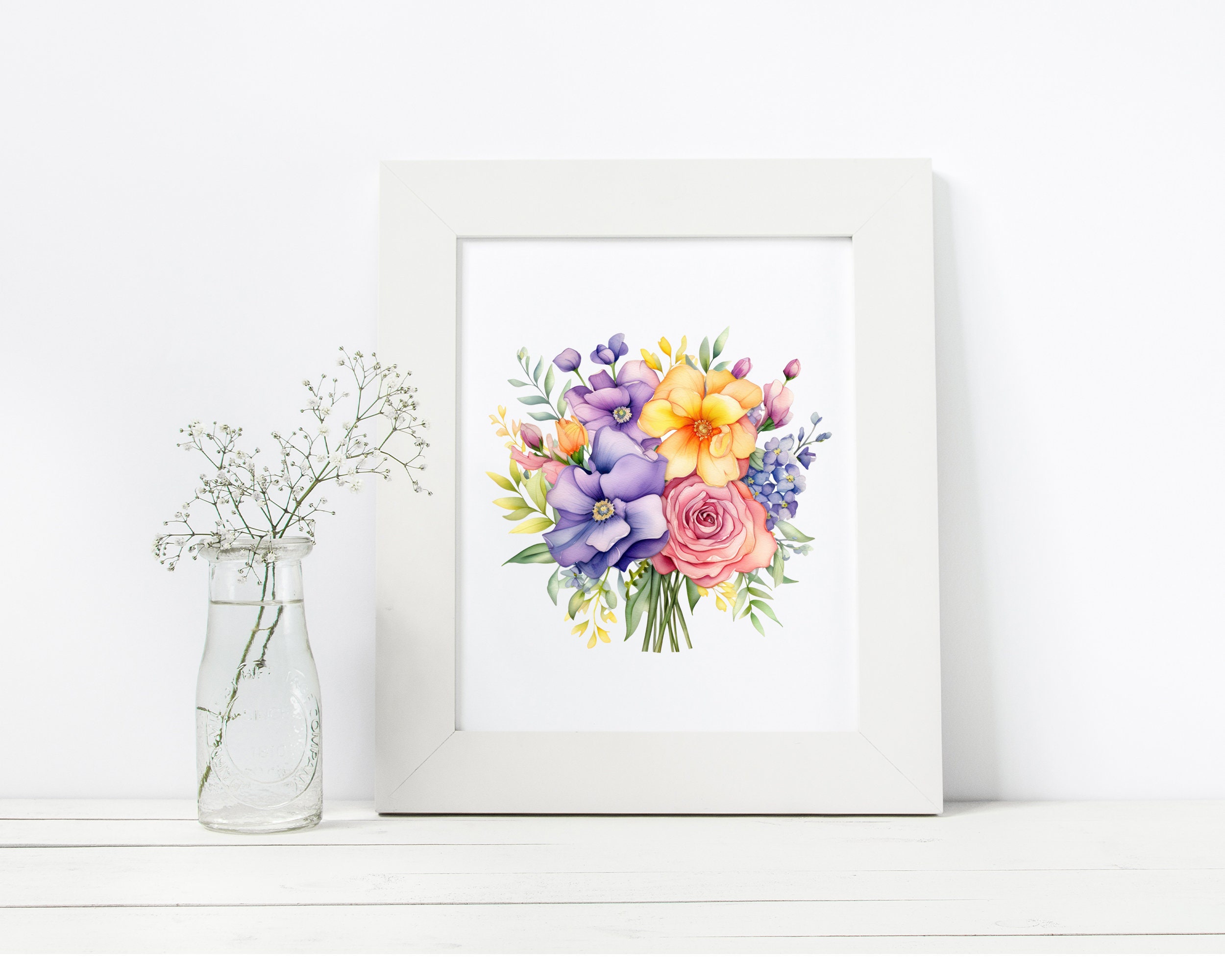 Colorful Spring Flower Clipart, Watercolor Flower PNG, Floral Bouquet ...