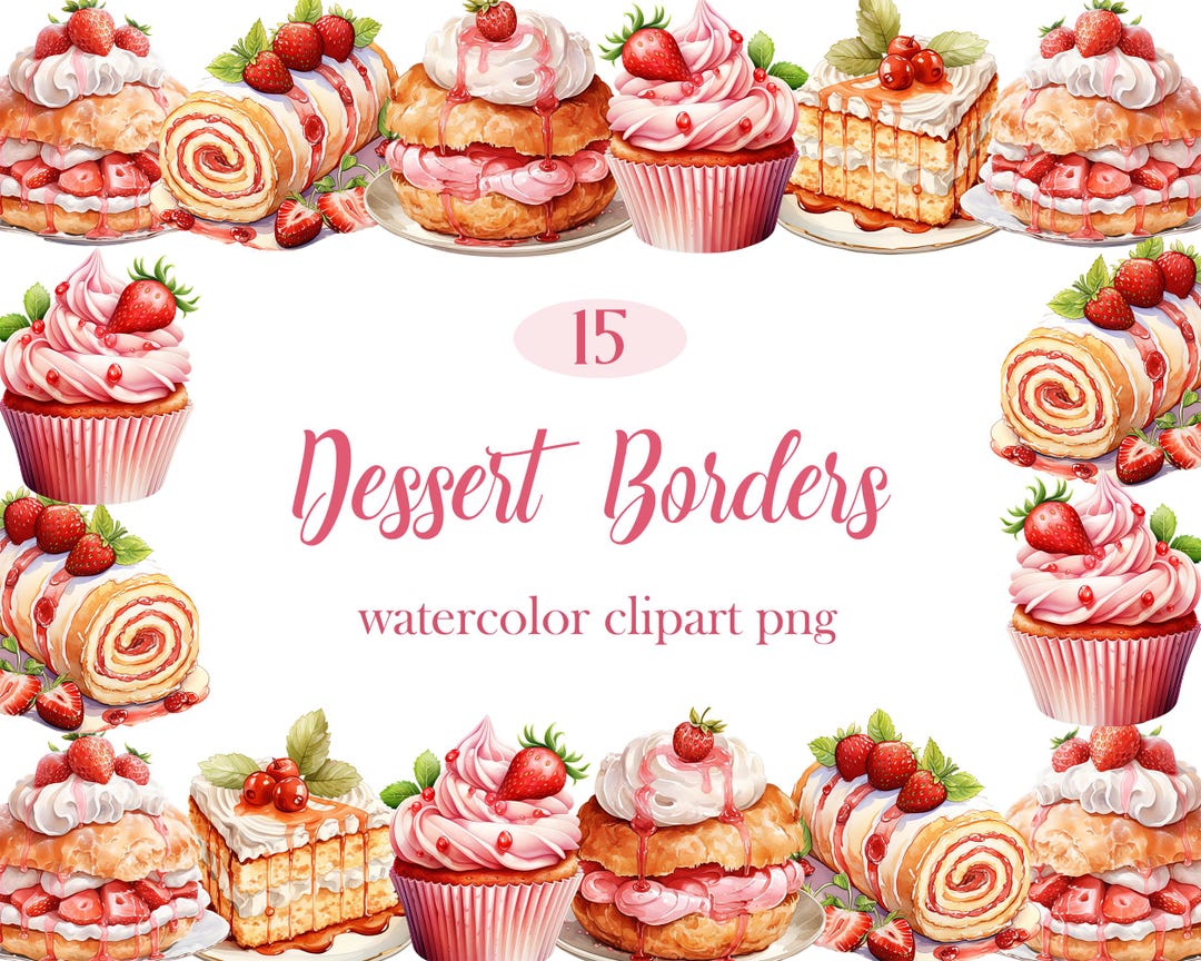 Dessert Border Clipart, Watercolor Dessert PNG, Cake Border, Digital Download - Etsy