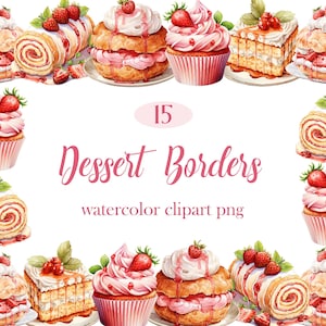 Dessert Border Clipart, Watercolor Dessert PNG, Cake Border, Digital ...
