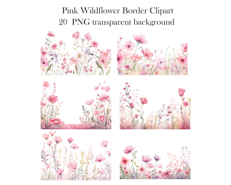 Pink Wildflower Clipart, Watercolor Floral Clipart Bundle, Flower ...