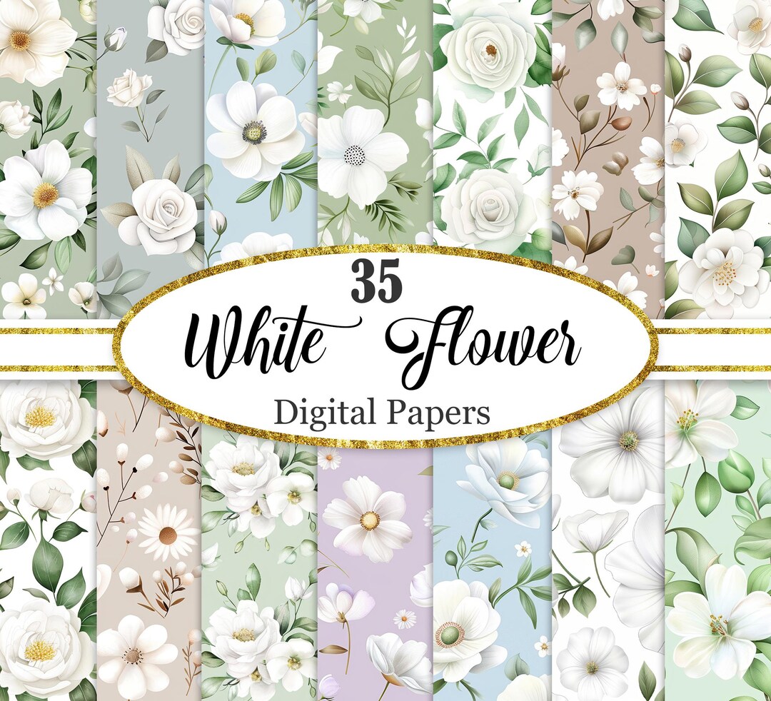 White Flower Digital Paper, White Floral Background Bundle, Spring ...