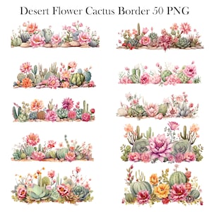 Desert Flower Cactus Border PNG, Watercolor Desert Flower Clipart ...