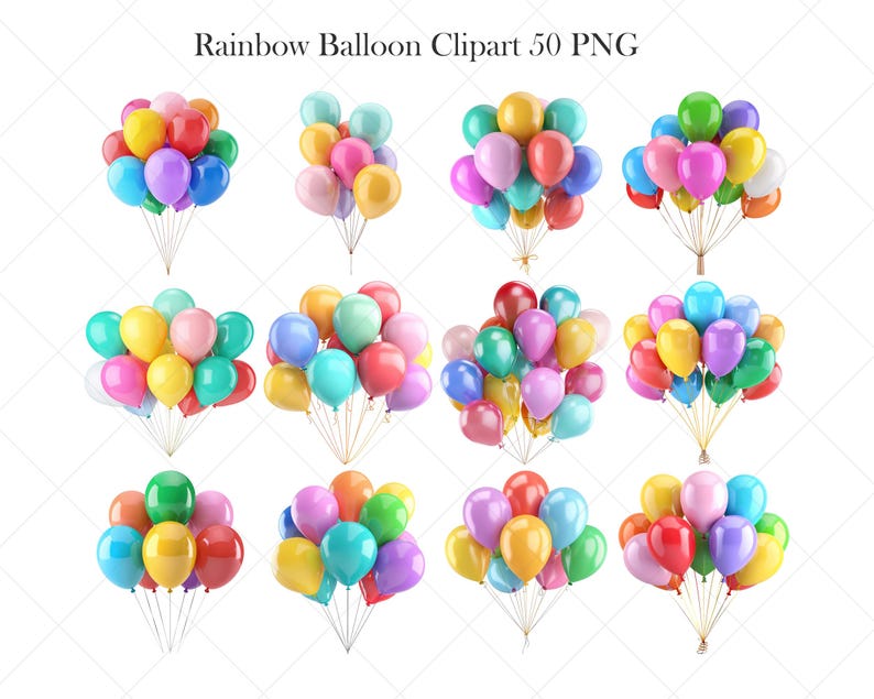 Rainbow Balloon Clipart, Birthday Decor, Digital Download - Etsy