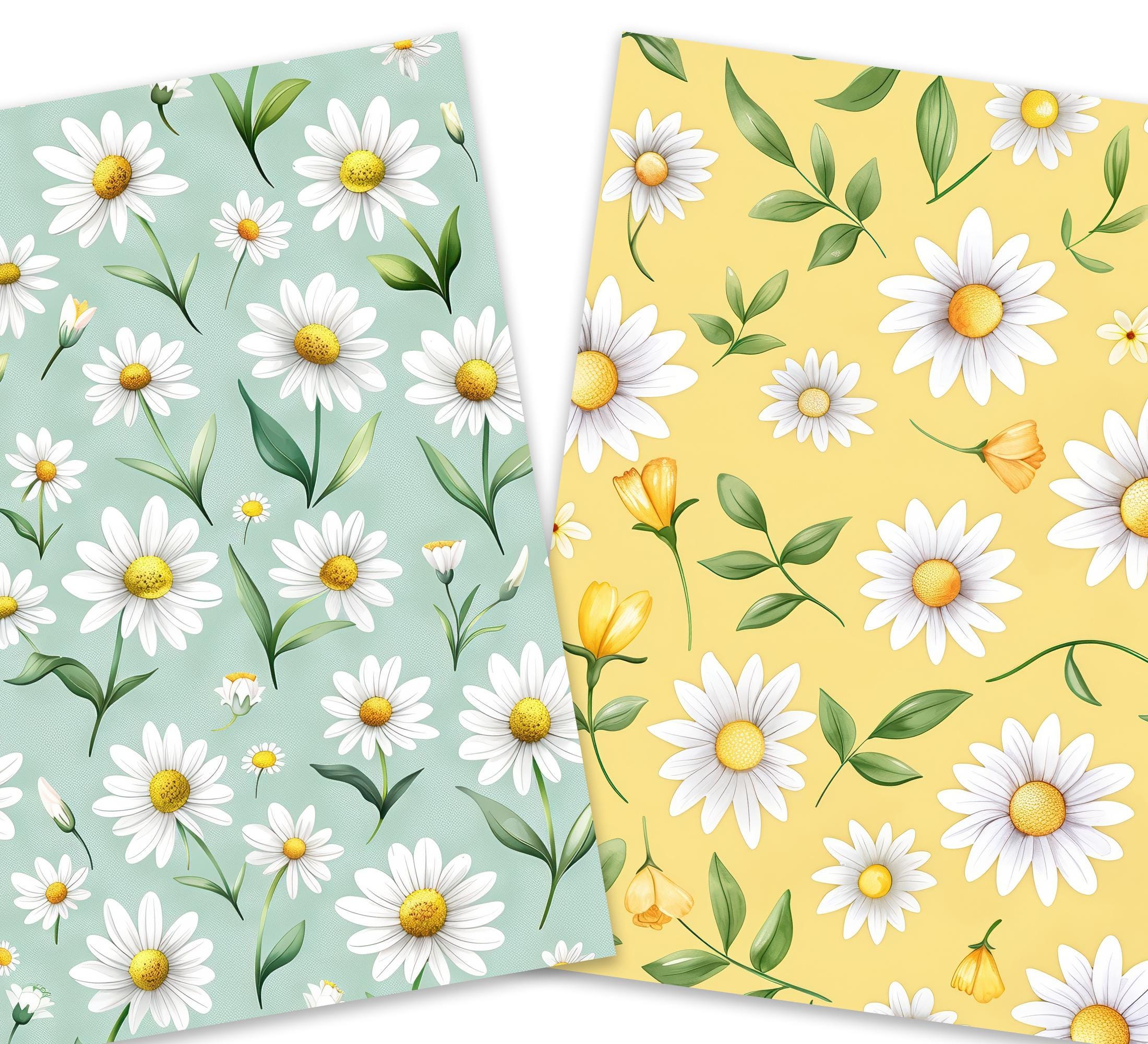 Daisy Digital Paper, Daisy Background Bundle, Spring Flower, Scrapbook ...