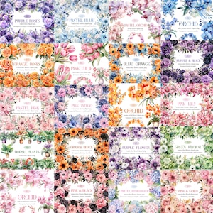 Flower Clipart Bundle, Watercolor Floral Clipart, Flower PNG Bundle ...