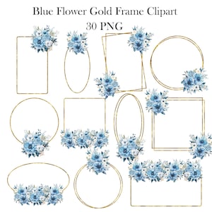 Blue Flower Frame PNG, Watercolor Blue Floral Gold Frame Clipart ...
