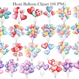 Heart Balloon PNG, Watercolor Valentine Balloon Clipart, Birthday Party ...