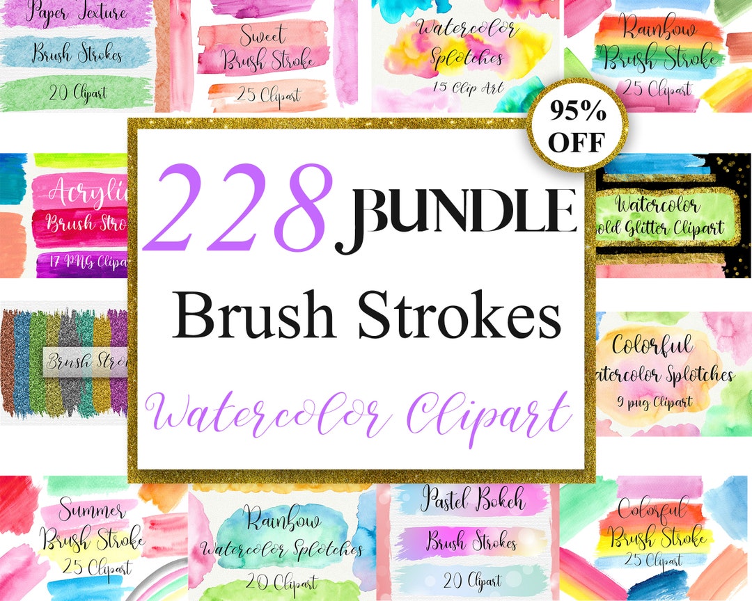 Watercolor Brush Stroke Clipart Bundle, Watercolor Splash PNG ...