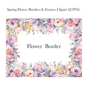 Spring Flower Border Clipart, Watercolor Flower PNG Bundle, Spring ...