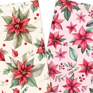 Christmas Flower Digital Paper, Christmas Background Bundle, Poinsettia ...