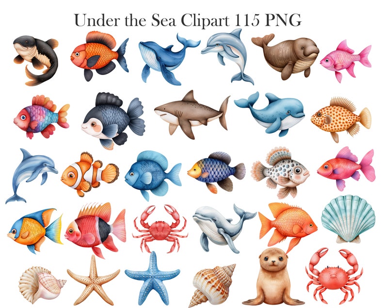 Under the Sea Clipart, Watercolor Sea Life PNG Bundle, Coral Reef ...