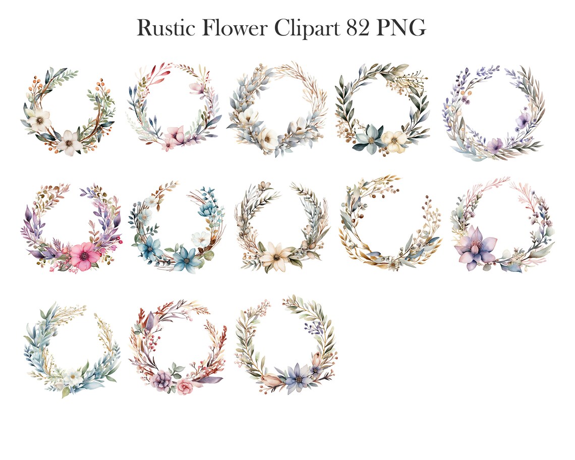 Rustic Flower Clipart, Spring Flower PNG, Watercolor Floral Clipart ...