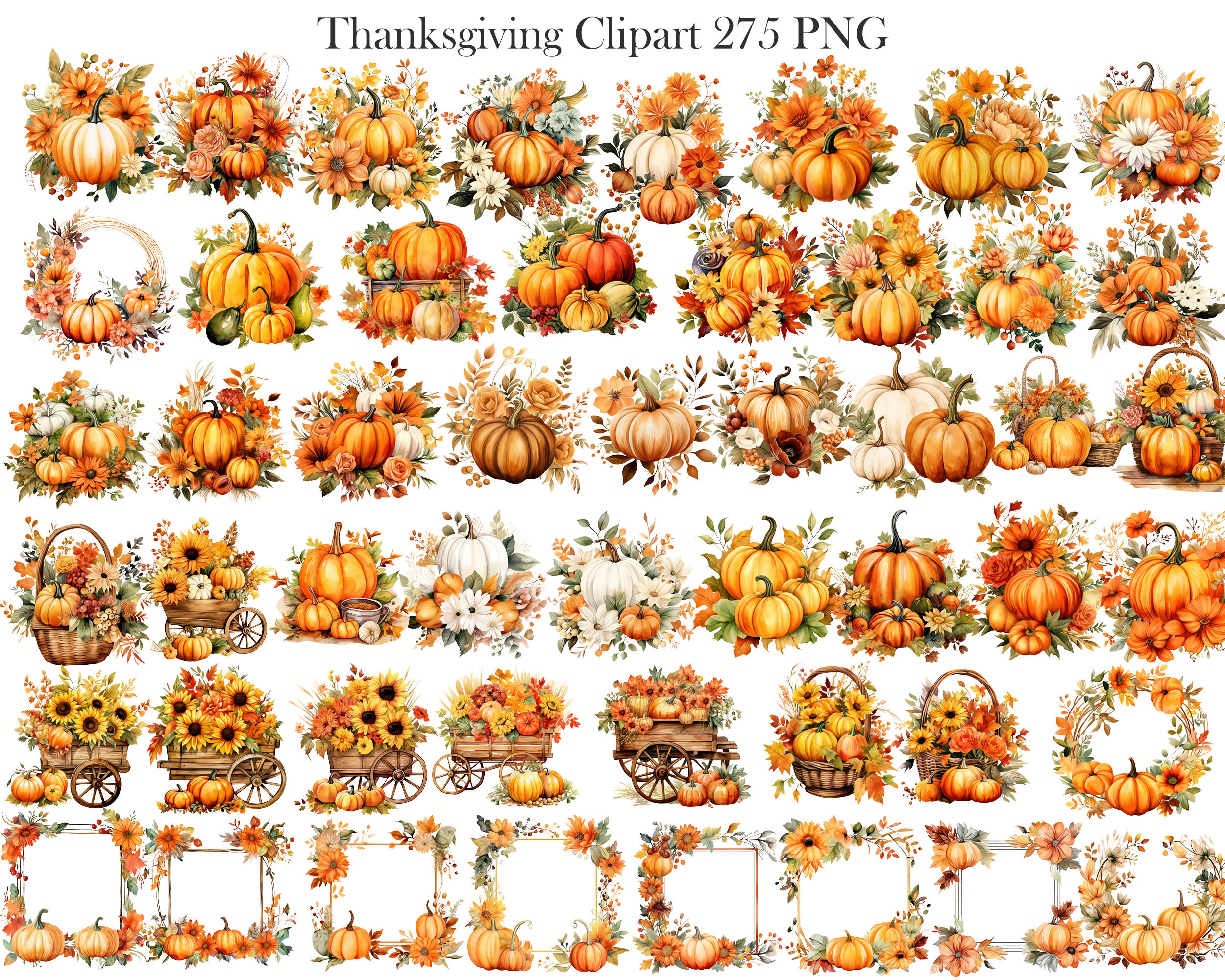 Thanksgiving PNG Bundle, Watercolor Thanksgiving Clipart Bundle, Fall ...