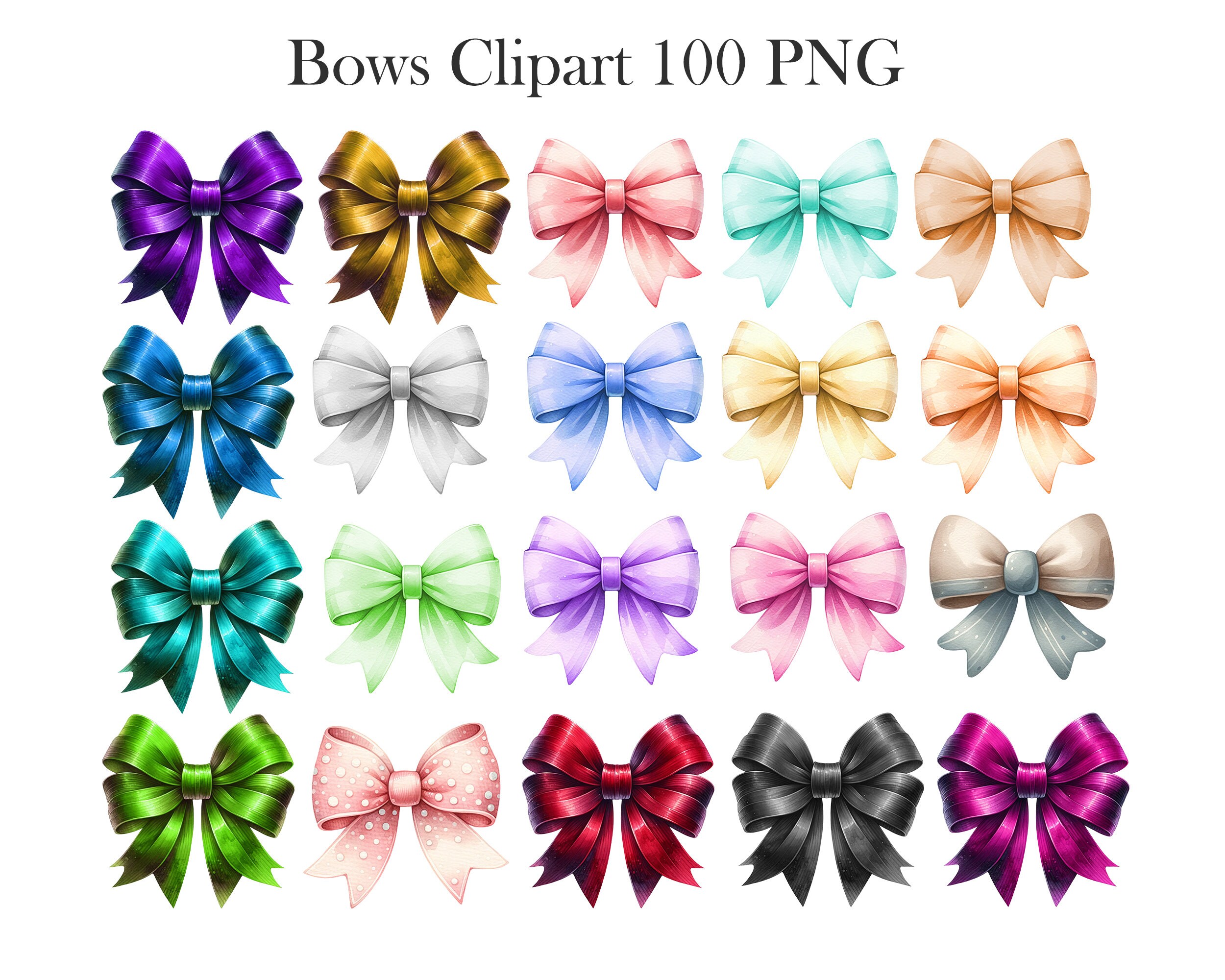Bow Clipart Bundle, Watercolor Ribbon Clipart, Bow PNG, Pink Bows ...