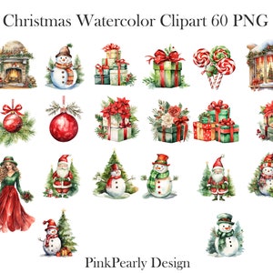 Christmas Clipart Bundle, Watercolor Christmas PNG, Christmas Ornaments ...