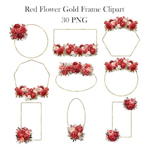 Red Flower Frame PNG, Watercolor Red Floral Gold Frame Clipart, Spring ...