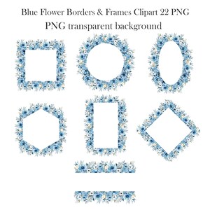 Blue Flower Border Clipart, Watercolor Blue Floral PNG, Flower Frame ...