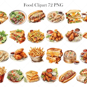 Food Clipart, Watercolor Food PNG Bundle, Lunch Clipart, Scrapbooking ...