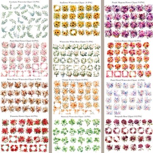 Flower Clipart Bundle, Watercolor Floral Clipart, Flower PNG Bundle ...