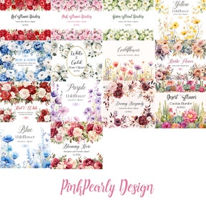 Flower Clipart Bundle, Watercolor Floral Clipart, Flower PNG ...