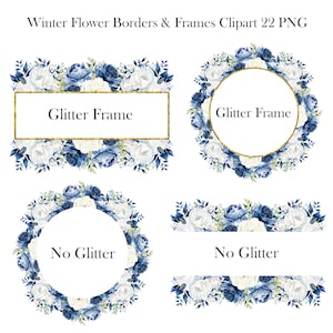 Winter Flower Border Clipart, Watercolor Blue Flower PNG, Flower Frame ...