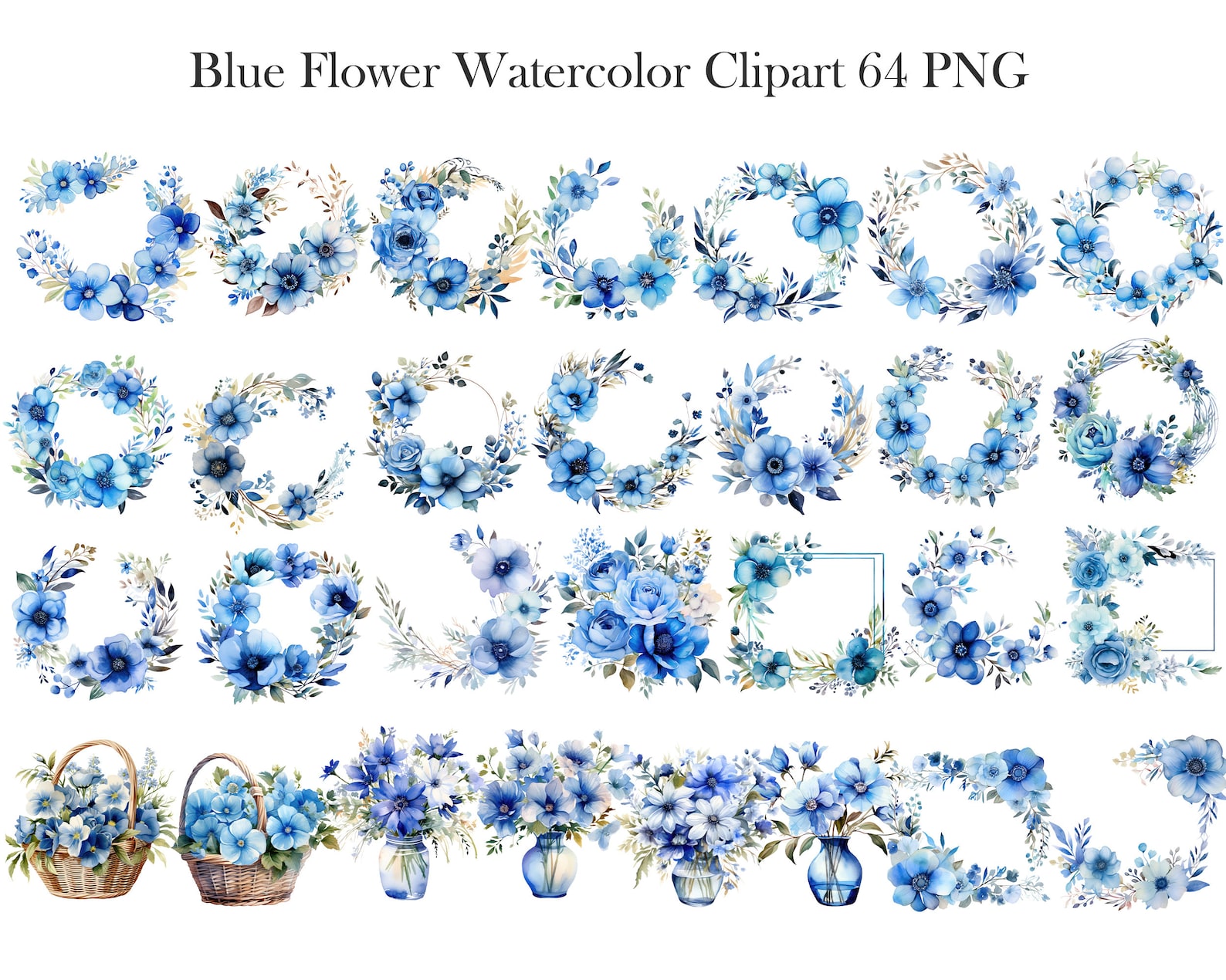 Blue Flower PNG Watercolor Clipart, Wedding Flowers Bouquet, Watercolor ...