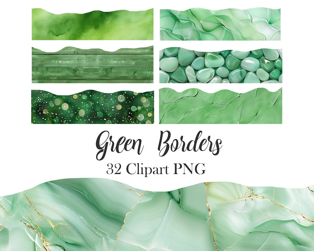 Green Border Clipart, Green Texture Borders PNG, Scrapbook, Digital ...